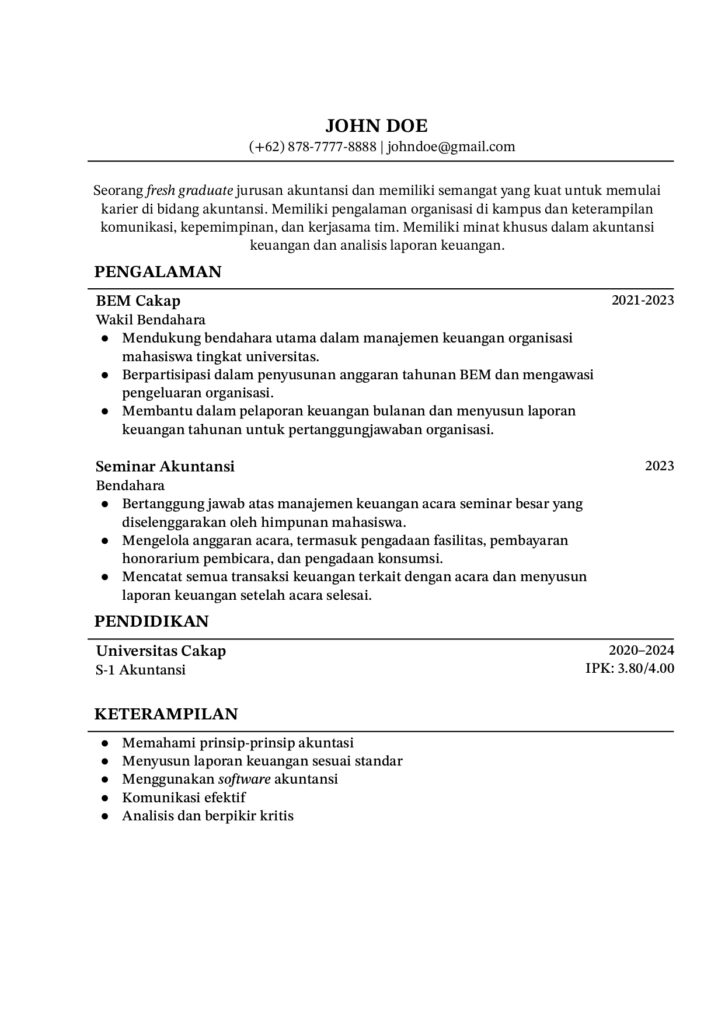 Contoh dan Template CV Lamaran Kerja untuk Berbagai Profesi